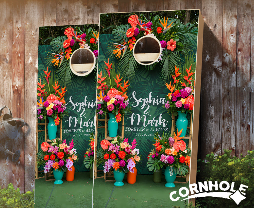 "Tropical Tressel Wedding" Cornhole Boards – cornhole.com