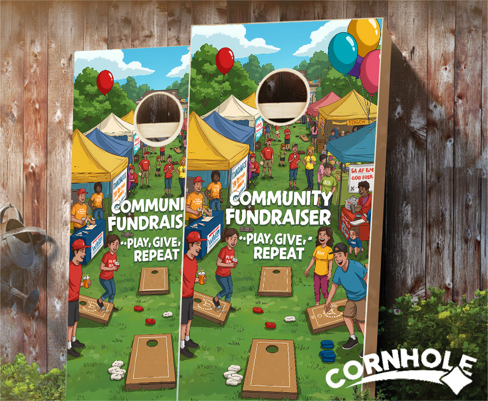 "Community Fundraiser - Play, Give, Repeat" Cornhole Boards – cornhole.com