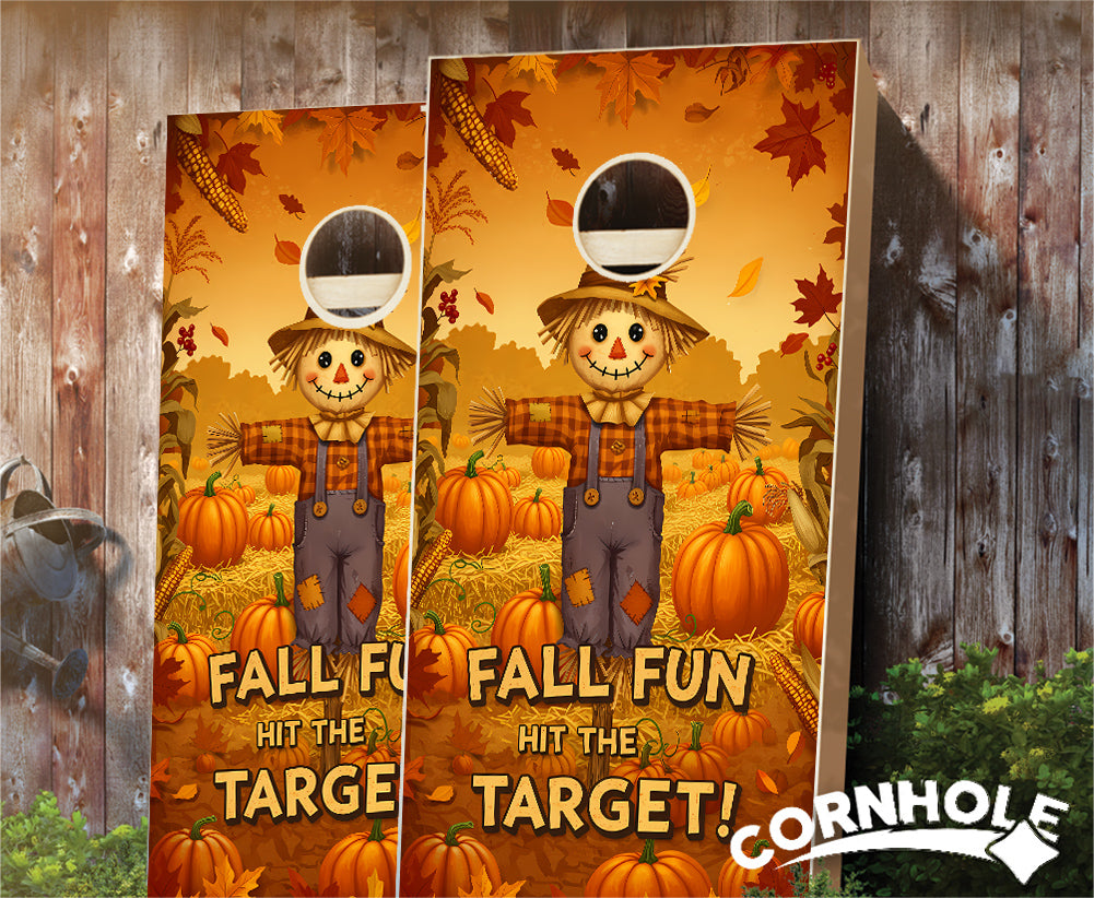 "Fall Fun - Hit the Target. Cute Scarecrow" Cornhole Boards – cornhole.com
