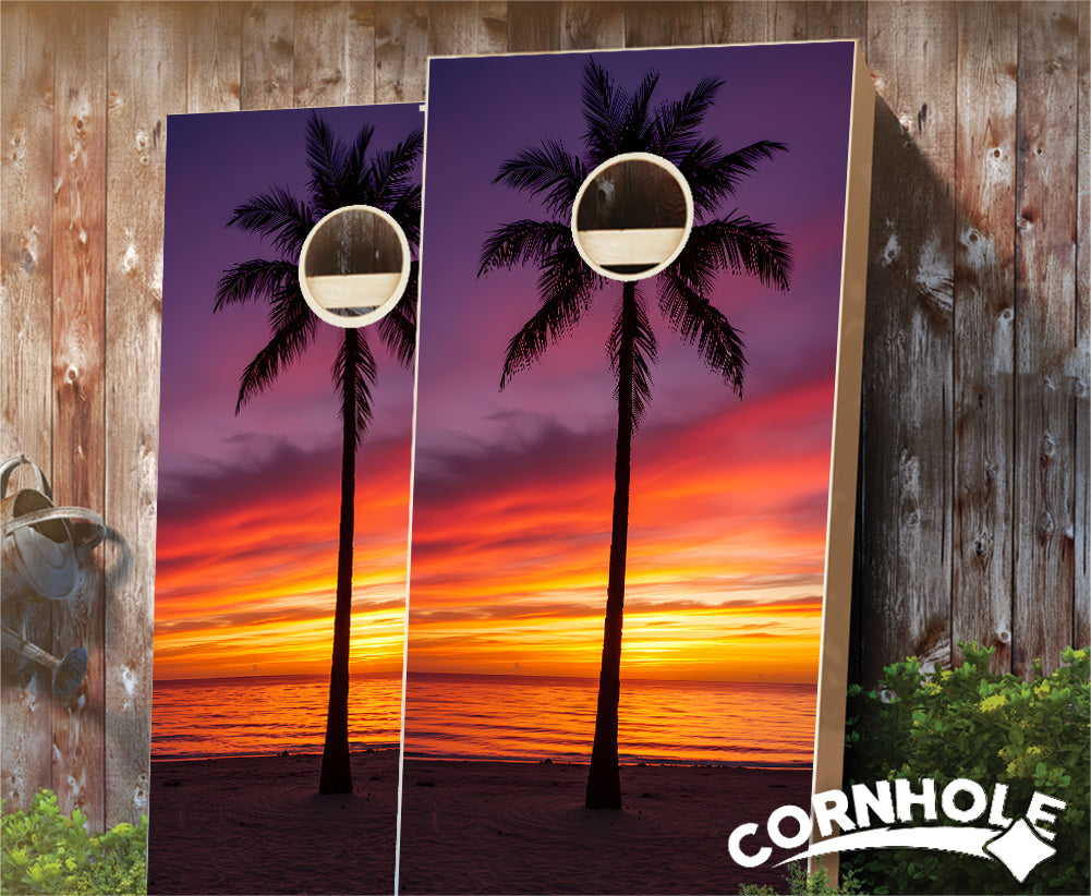 "Single Palm Tree & Sunset" Cornhole Boards – cornhole.com