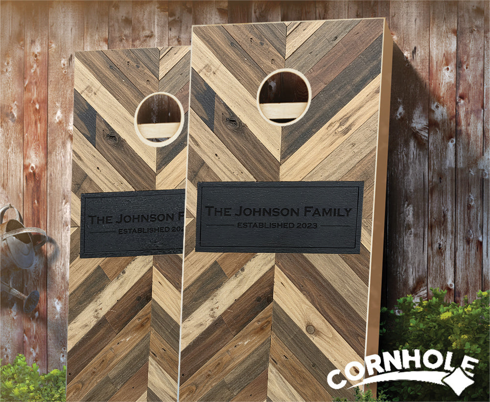 "Slate Plaque on Slanted Wood" Cornhole Boards – cornhole.com