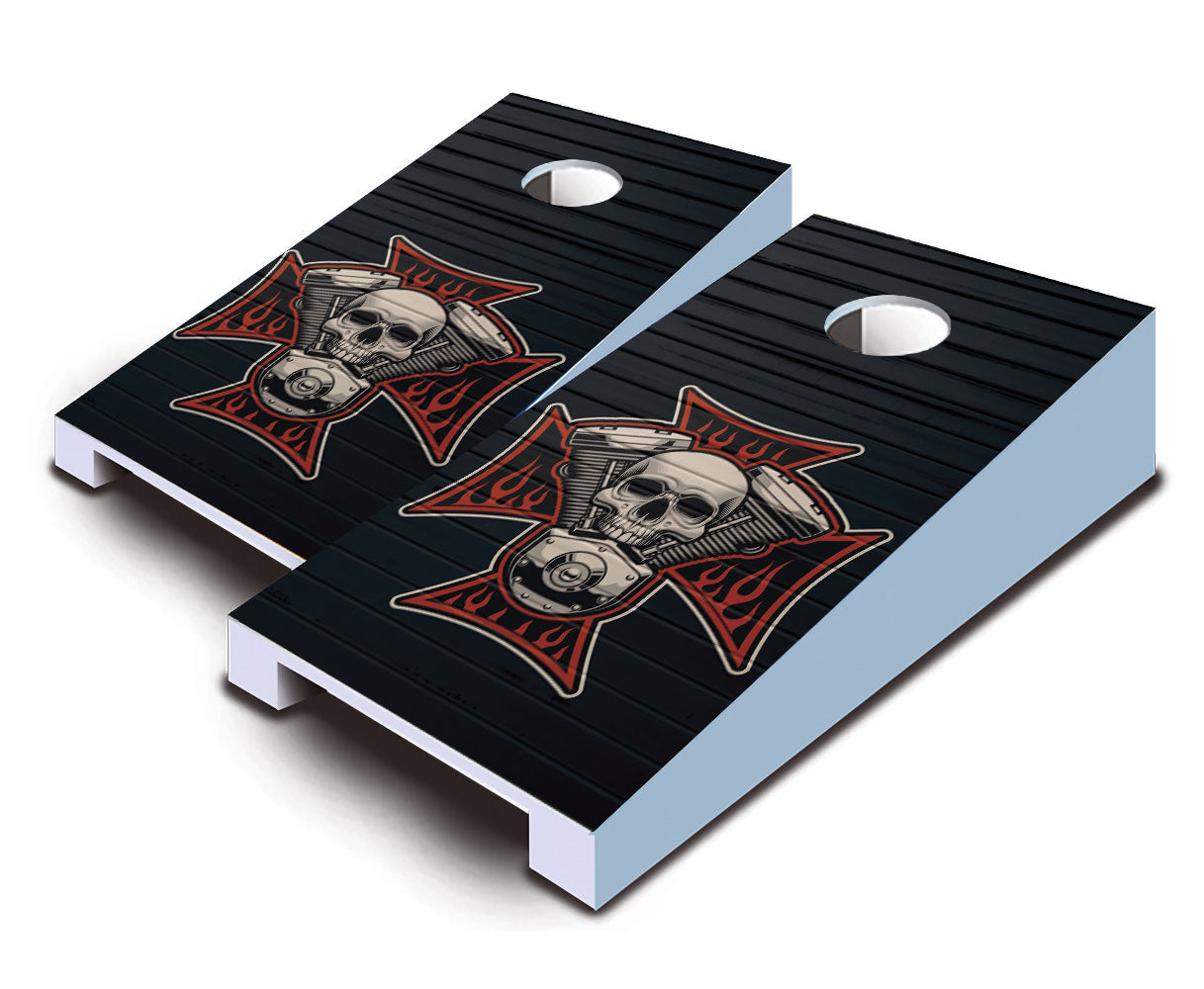 "Maltese Cross Engine Skull" Tabletop Cornhole Boards – cornhole.com